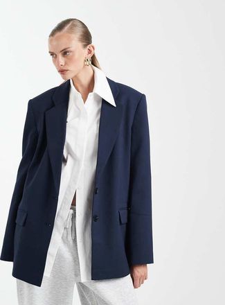 Asos Blazer ajust&eacute; coupe grand-p&egrave;re - Bleu marine