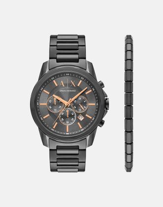 A|X Armani Exchange Banks - Herren-Quarz-Chronograph aus graphitfarbenem Edelstahl-Grau