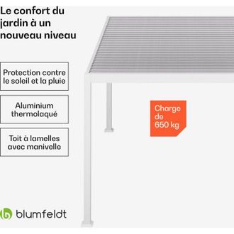 Blumfeldt Pergola LuminaHaven 3x4 m, structure en aluminium r&eacute;sistante, lamelles en acier galvanis&eacute;, salon de jardin ext&eacute;rieur, tonnelle de jardin ext&eacute;rieur