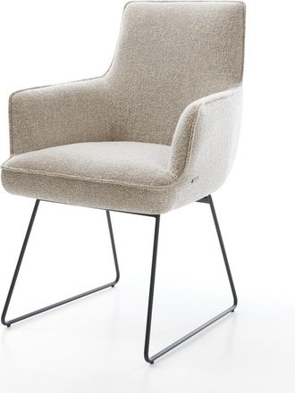 DELIFE Esszimmerstuhl Heira-Flex mit Armlehnen Webstoff Soft Beige Kufengestell Schwarz Taschenfederkern, Esszimmerst&uuml;hle