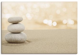 Artland Wanddeko Leinwand Bilder Wandbild 100x70 cm Asien Zen Wellness Spa Wasser Sand Steine R2PT
