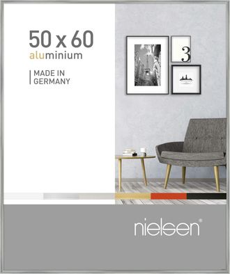 Nielsen Design Bilderrahmen, 50 x 60 cm, Aluminium, Silber glanz, Posterrahmen zum Aufh&auml;ngen im Hoch- & Querformat, Echtglas, Pixel