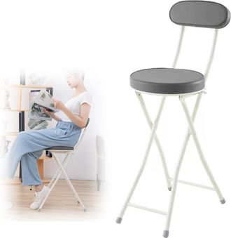 Generic Klappbarer Barhocker mit Fu&szlig;st&uuml;tze, 60 cm Hohe PU Gepolsterter Runder Bistrohocker K&uuml;chen-Fr&uuml;hst&uuml;ckshochstuhl(Gray)