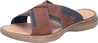 Rieker Pantolette RIEKER, Herren, Gr. 42, braun, blau, Leder, Lederimitat, unifarben mit Farbeinsatz, Schuhe Pantolette, Sommerschuh, Strandschuh, Urlaubssch