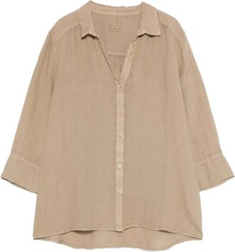 120% Lino Femme, Blouses et Chemises, Beige, Taille: 38 FR Classic Collar Shirt
