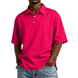 Generic Polo &agrave; manches courtes pour homme - Style d&eacute;contract&eacute; - Col Henley - Respirant, rose vif, 3XL