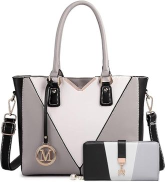 Miss Lulu Damen Chic Top-Griff Tasche Luxus Tote Minimalistisches Design Mode Crossbody Tasche mit Farbblockierung Vielseitig für Business und Casual, Grau, 2er