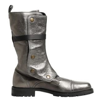 Dolce & Gabbana Homme, Chaussures, Gris, Taille: 44 EU Combat Biker Mid Calf Bottes
