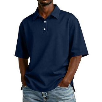 Generic Polo &agrave; manches courtes pour homme - Style d&eacute;contract&eacute; - Col Henley - Respirant, bleu marine, XL