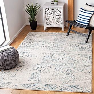 Safavieh Boho Teppich für Wohnzimmer, Esszimmer, Schlafzimmer - Tulum Collection, Kurzer Flor, Elfenbein und Türkis, 91 X 152 cm