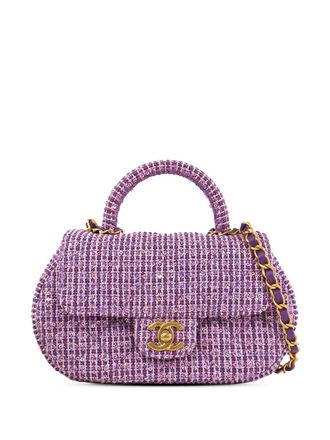 Chanel 2021-2024 gesteppte Top Handle Flap Handtasche aus Tweed - Violett
