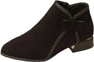 Generic Bottines d&eacute;contract&eacute;es &agrave; talon bas pour femme - &Eacute;l&eacute;gantes - Couleur unie - Fermeture &eacute;clair lat&eacute;rale - En daim synth&eacute;tique - Confortables - Avec noeud