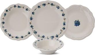 Hermia Elegant 24-Piece Dinner Set, 100% Porcelain, Microwave & Dishwasher Safe | Includes Service Plates, Bowls & Dessert Plates in White, Blue & Green | Pe