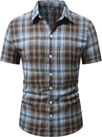 Generic Chemise en flanelle &agrave; manches courtes pour homme - Style classique - Boutonn&eacute;e - Avec poches - Style vintage - Pour le travail et, multicolore, XL