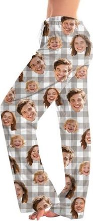 Generic Pantalon de pyjama personnalis&eacute; - Pantalon de pyjama personnalis&eacute; avec photo visage doux pour adultes, gris clair, S