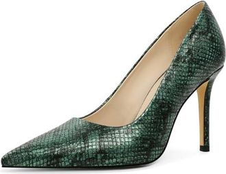 EDEFS Escarpins Femme en Cuir Verni Talon Aiguille 9 cm Bout Pointu pour Travail Décontracté Mariage & Occasions Festives Serpent Vert EU35