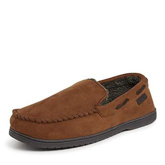 Dearfoams Chaussons Moccasin avec Whipstitch pour homme, Micro-daim châtaigne, 42/43 EU Weit