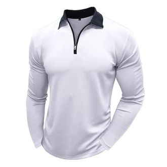 Generic Polo homme homme automne et hiver business revers t-shirt bas chemise manches longues chemise patchwork top, Blanc., XXL