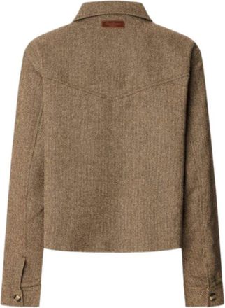 Pepe Jeans London Outdoorjacke braun,Casual,Polyester,Allover-Print,Hemdblusenkragen,Lang,Gerade