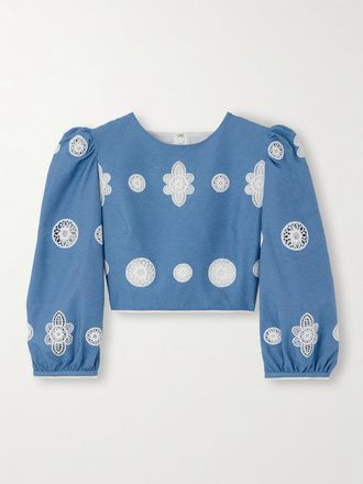 Borgo De Nor Haut En Jean À Finitions En Dentelle Crochetée - Bleu