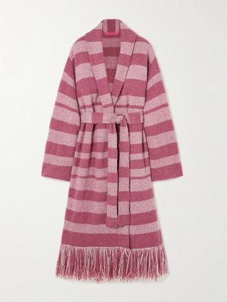 The Elder Statesman Cardigan En Cachemire &Agrave; Rayures, Franges Et Ceinture Subway - Rose