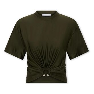 Paco Rabanne Khaki Cropped T-shirt mit Silberdetail - - Tops - Damen - Gr&uuml;n - L