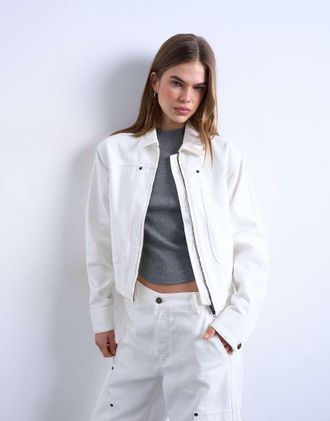 Topshop Utility-Jeansjacke in Ecru-Wei&szlig;