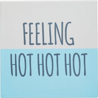 KitchenCraft Funny Feeling Hot Hot Hot Quadratischer Untersetzer aus Keramik mit Korkr&uuml;cken, 2 x 2 cm (8) - Blau / Wei&szlig;