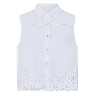 120% Lino Femme, Blouses et Chemises, Blanc, Taille: 38 FR Chemise sans manches en lin