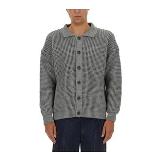 Family Fir$t Milano Waffle Knit Collared Cardigan - - Knitwear - Herren - Grau - L