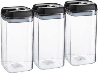 Argon Tableware Vorratsbehälter für Lebensmittel mit luftdichten Klappdeckeln - 1200 ml - Schwarz - 3er-Pack - Kunststoff-Küchenaufbewahrung, Tupperware, Speisekammer