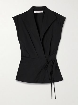 Carolina Herrera Haut Cache-coeur En Popeline De Coton Mélangé À Plis - Noir