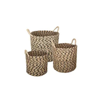 Atmosphera Atmosphera - Set de 3 paniers &agrave; anses ronds Etnik roseau D30 35 42cm cr&eacute;ateur dint&eacute;rieur