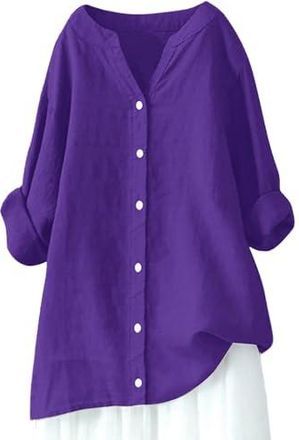 Generic Hauts d&eacute;t&eacute; en lin &agrave; manches longues et &agrave; manches 3/4 pour femme, col en V, coupe ample, v&ecirc;tements surdimensionn&eacute;s, en coton, grande taille, d&eacute;contract