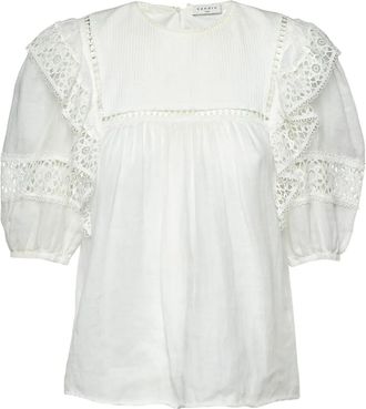 Sandro blouse pre-owned &agrave; volants - Blanc