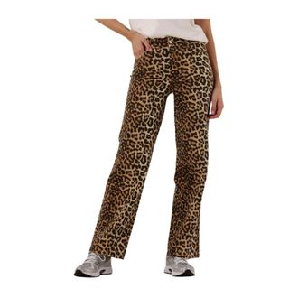 Y.A.S Leopard Print High Waist Wide Jeans - - Trousers - Damen - Braun - W31 L32