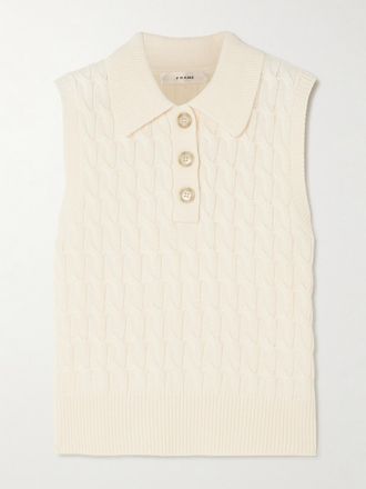 Frame Denim &Auml;rmelloser Zopfstrickpullover Aus Wolle - Creme