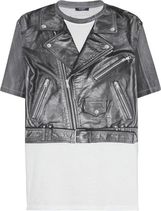 Balmain Homme, Tops, Noir, Taille: 3XL T-shirt avec imprim&eacute; veste de motard