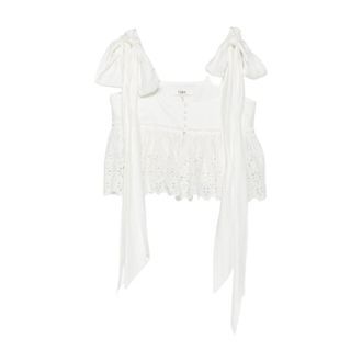 Chlo&eacute; Baumwoll-Broderie-Anglaise-Schleifentop - - Blouses & Shirts - Damen - Wei&szlig; - M