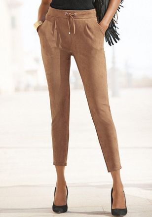 Lascana Schlupfhose aus Velourlederimitat mit Taschen, bequeme Stoffhose, Gummizugbund