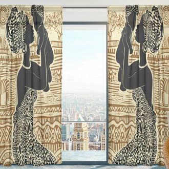 Mnsruu Afrikanische Frau Gardinen Schals Vorhänge Transparent Vorhang für Kleine Fenster Wohnzimmer Schlafzimmer (2er-Set, je 213x140cm)