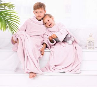 Decoking Kinder Decke mit Ärmeln 90x105 cm Puderrosa Microfaser TV Decke Kuscheldecke Weich Fleecedecke Kiddo