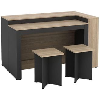 Vente-Unique Vente-unique - Ensemble &icirc;lot central de cuisine + 2 tabourets - Noir et naturel clair - nusice