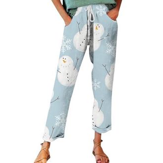 Generic Pantalon Leger Ete Femme Fluide Ample en Lin Pour Pyjama De No&euml;l Assorti Pour Couples Unisexe Jambes Larges Imprim&eacute; Dr&ocirc;le et Mignon Pantalon D&eacute;contrac