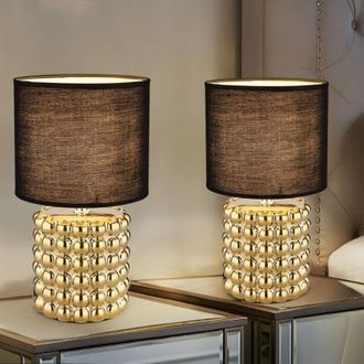 Globo Lighting Lampe de table Salon Lampe de table c&eacute;ramique noir or, abat-jour textile, 1x douille E14, DxH 18,5x33 cm, lot de 2