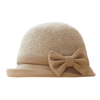 Generic Chapeau cloche - Vintage - Pour femme - En feutre - Chaud - &Eacute;l&eacute;gant - En feutre - Avec noeud - Pour les voyages et les loisirs, kaki, taille unique