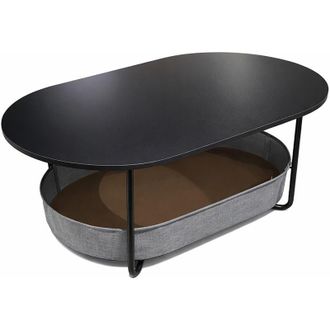 Relaxdays Relaxdays Couchtisch, mit Stoffkorb, oval, Beistelltisch mit Stauraum, HBT 55x100x45 cm, MDF & Eisen, schwarz-dunkelgrau