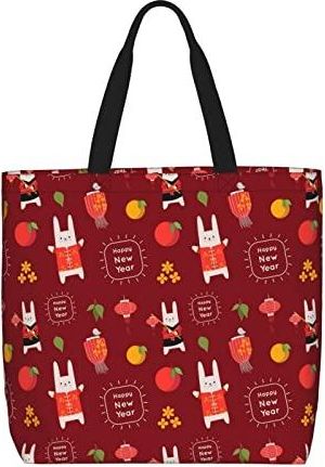 Generic Sac Fourre-Tout Ann&eacute;e Du Lapin Bonne Ann&eacute;e 2023 Sac &Agrave; Provisions Pliable Lavables Sacs &Agrave; Main, Pour Filles, Tous Les Jours, Burea, Femmes