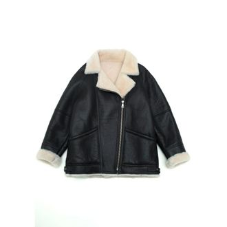 Just things we like Femme, Vestes, Noir, Taille: 42 FR Veste en peau lainée