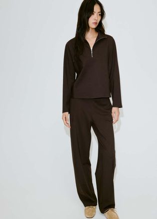 Mango Pantalon droit maille fine marron - Femme - XXS - MANGO